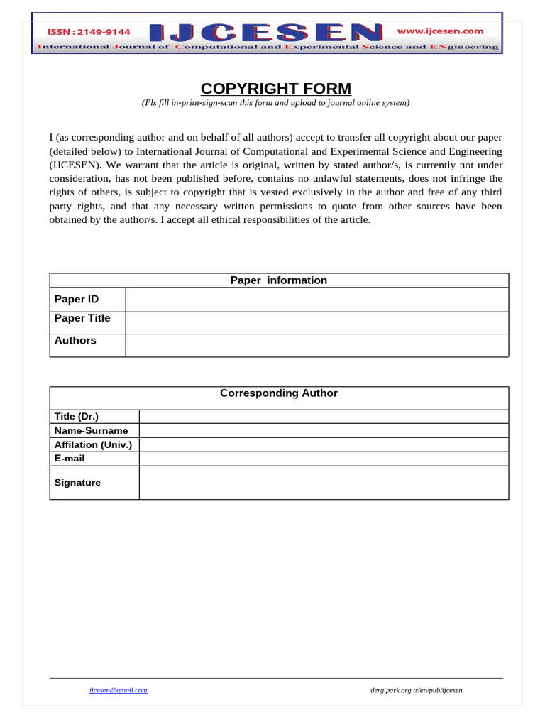 Copyright Form ijcesen-OTH-1 | PDF