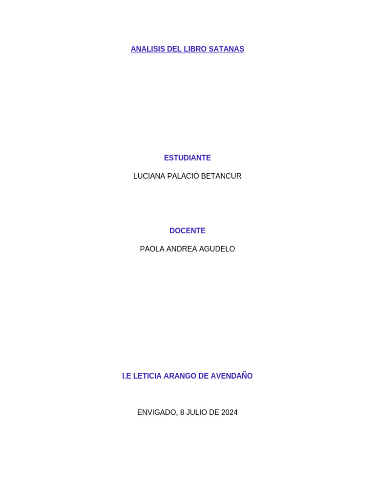 Analisis Del Libro Satanas | PDF | Vida | Muerte