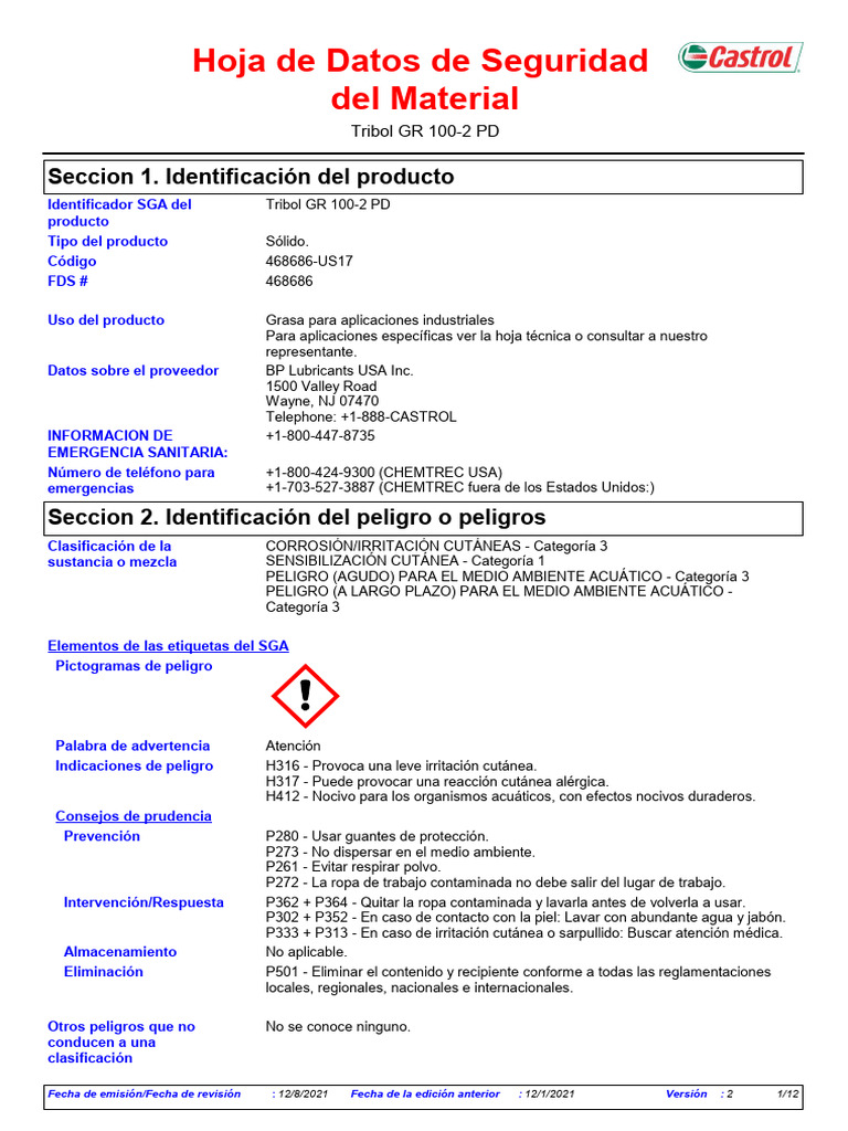 Grasa Industrial Tribol GR 100-2 PD | PDF | Residuos | Reciclaje