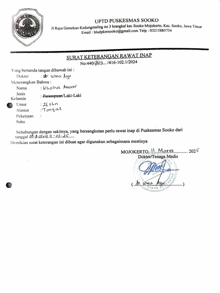 Surat Keterangan Rawat Inap | PDF