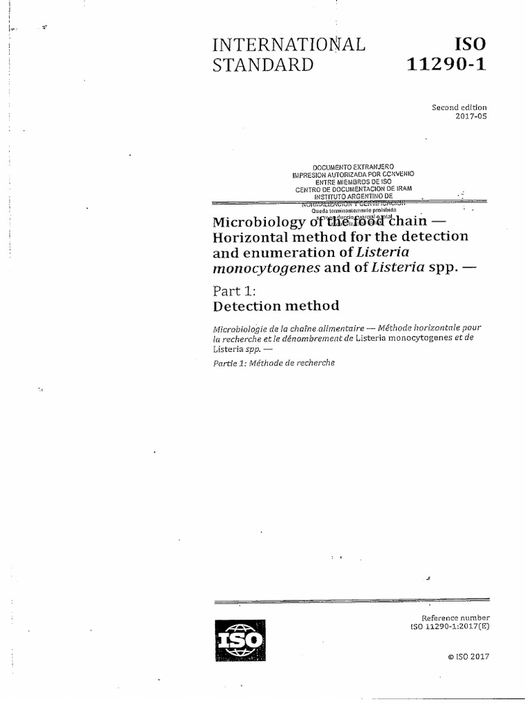 ISO 11290-1 2017 Deteccion de Listeria Monocytogenes | PDF | International Organization For ...