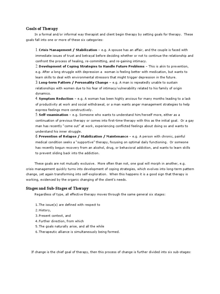 Goals of Therapy | PDF | Psychotherapy | Major Depressive Disorder