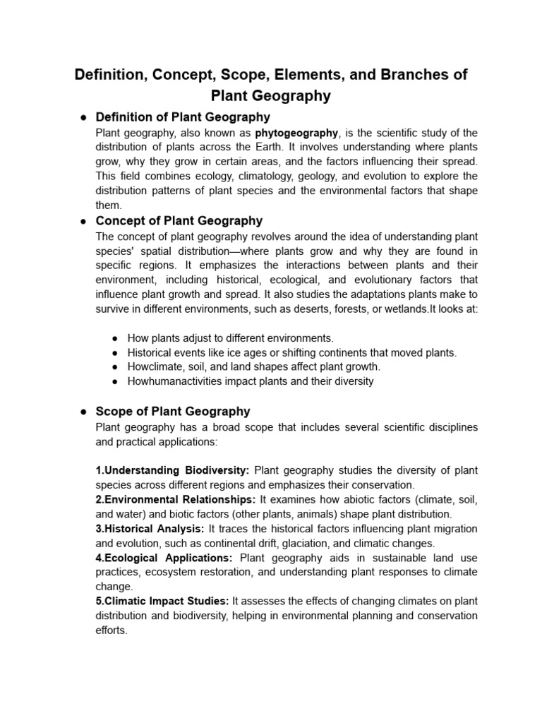 Definition, Concept, Scope, Elements, and Branches of Plant Geography ...
