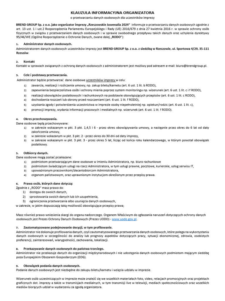 Klauzula Informacyjna 2024 | PDF