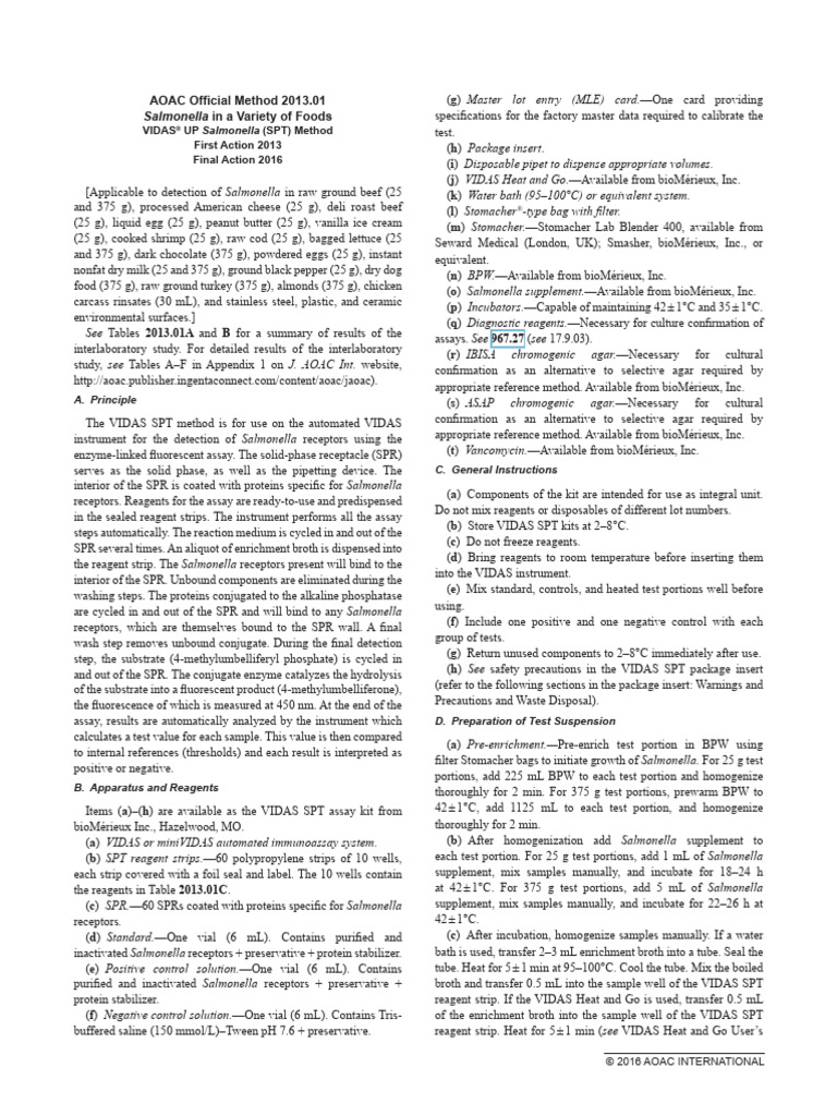 VIDAS SPT Method for Salmonella Detection | PDF | Immunoassay