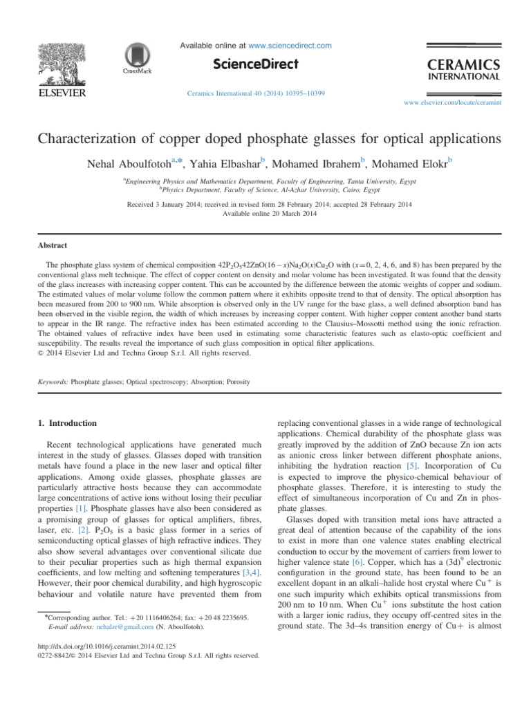 Copper-Doped Phosphate Glasses for Optics | PDF | Absorption ...