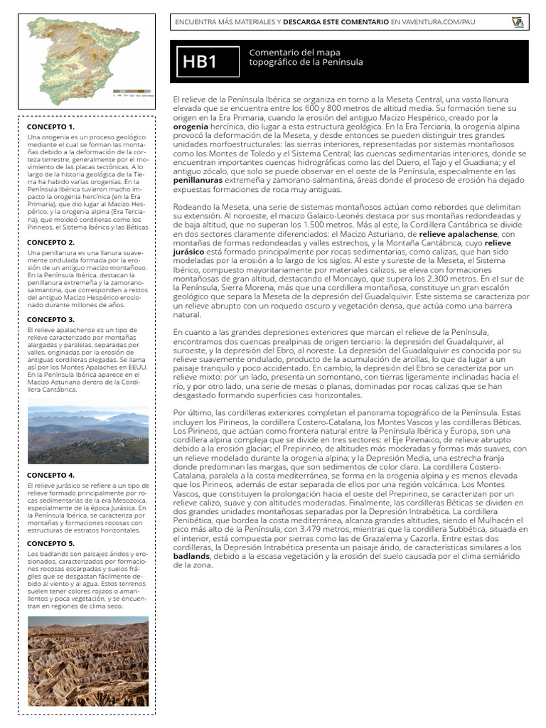 Comentario del mapa topográfico de la Península Ibérica | PDF ...