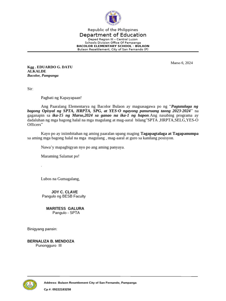 Invitation Letter 2024 Oath Taking - Copy | PDF | Cognition | Learning