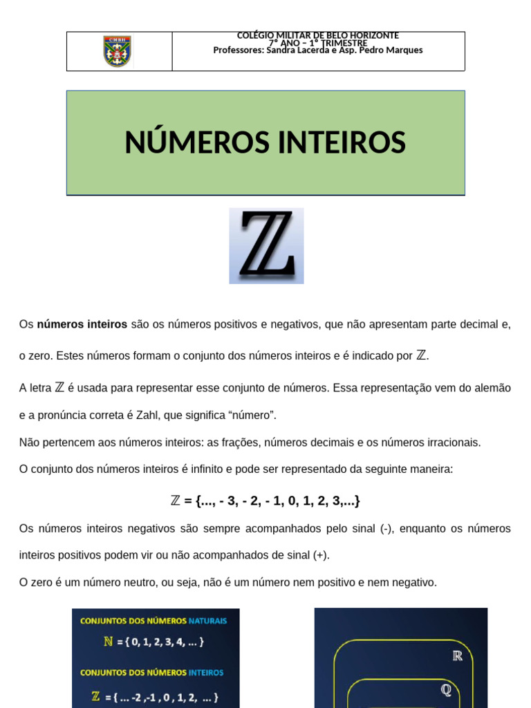 Números Inteiros - Apresentacao 1 | PDF | Número inteiro | Números
