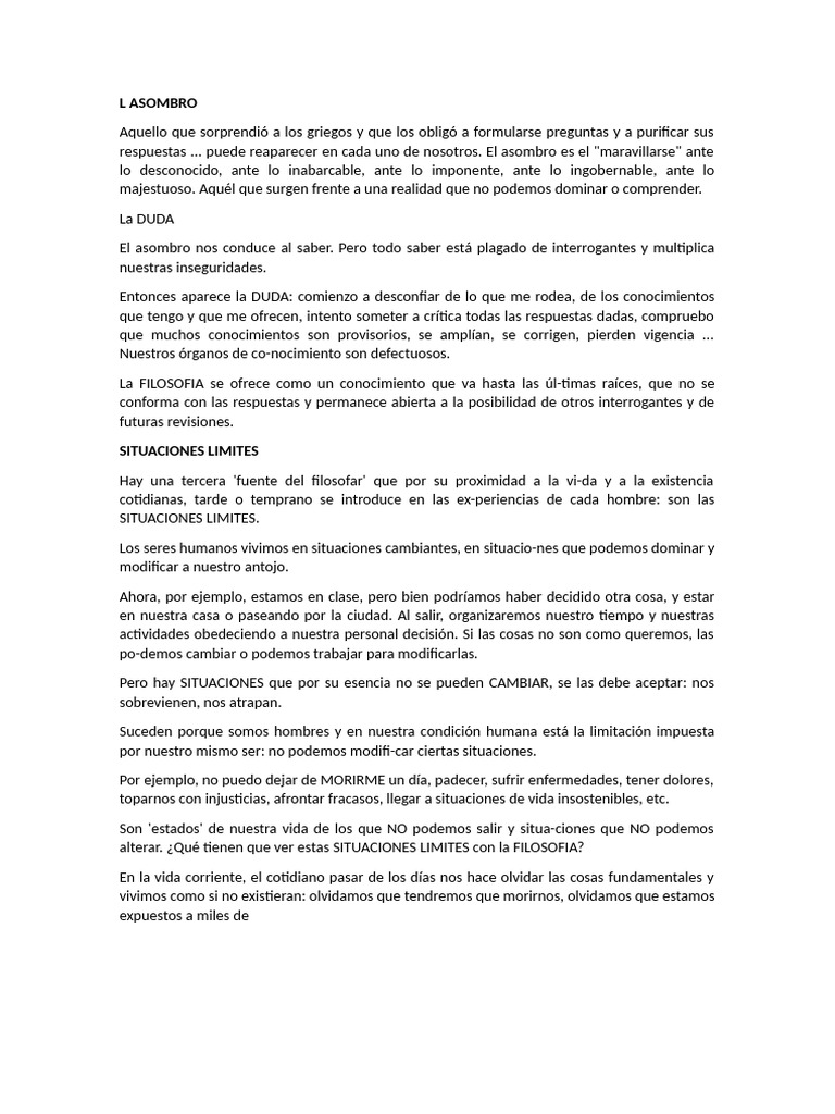 Asombro, Duda y Situaciones Límite en Filosofía | PDF