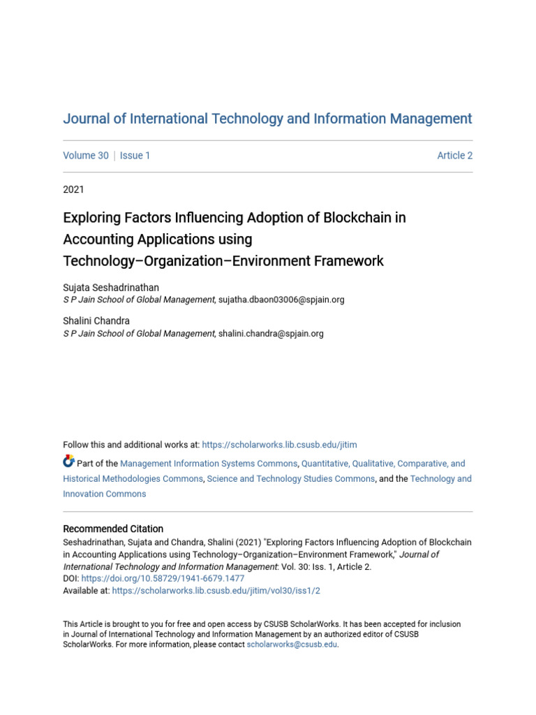 Exploring Factors Influencing Adoption of Blockchain in Accounting Applications | PDF