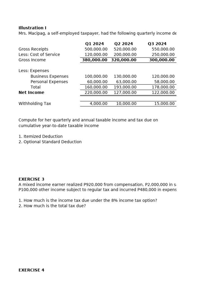 Exercises - Individual Income Tax | PDF | Income Tax | Tax Deduction