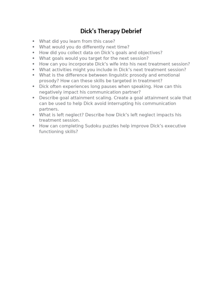 Therapy Debrief: Strategies for Dick's Treatment | PDF
