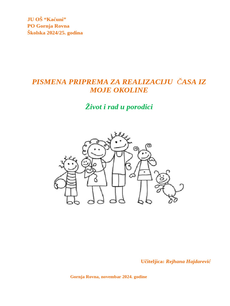 Priprema za I razred Život i rad porodice | PDF