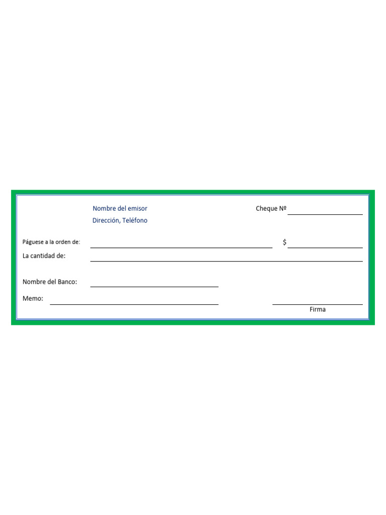 Formato de Cheque en Excel | PDF