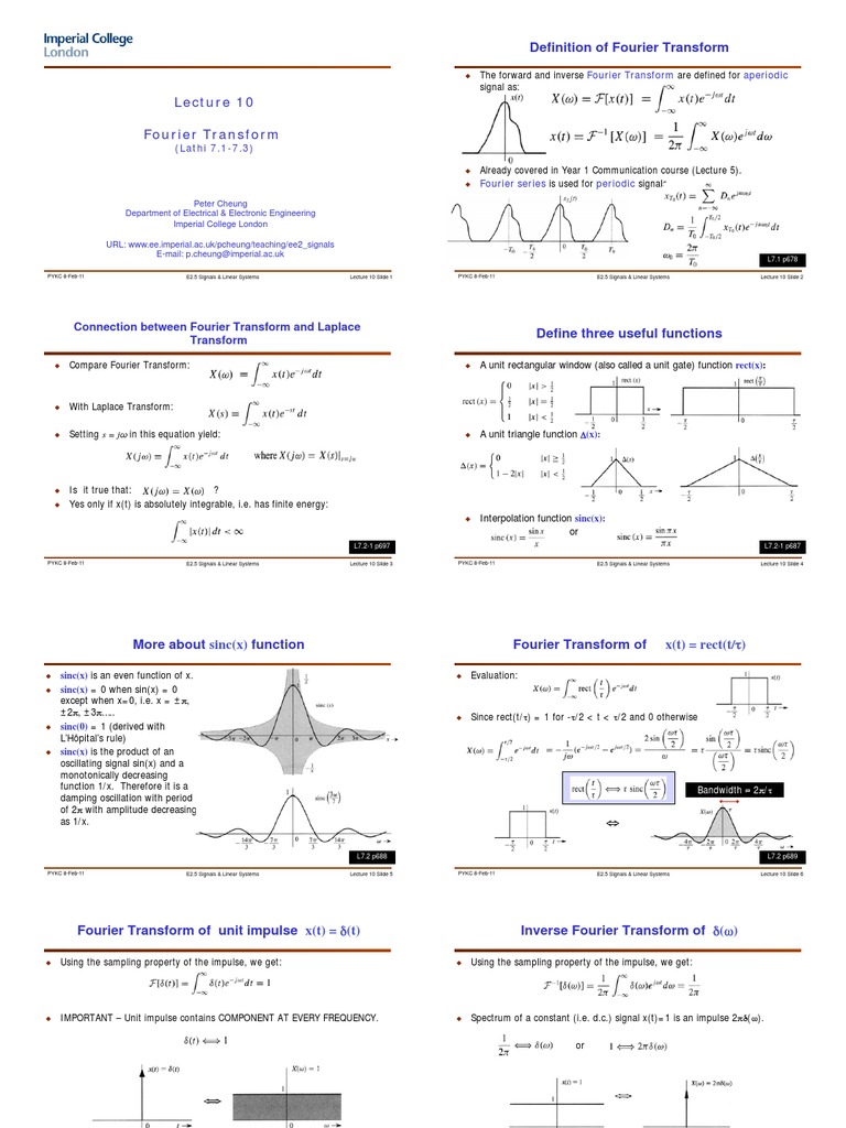 Lecture 10 - Fourier Transform | PDF | Fourier Transform | Fourier Series