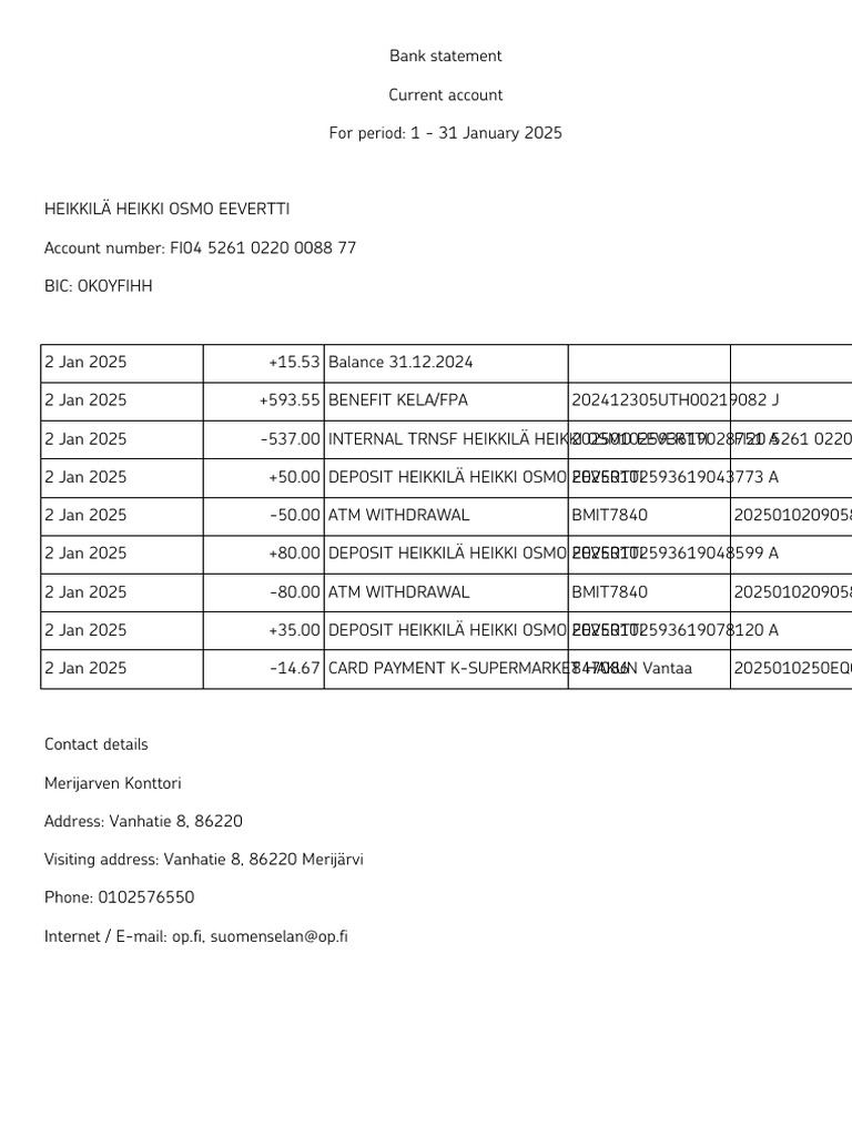 January 2025 Bank Statement Summary | PDF