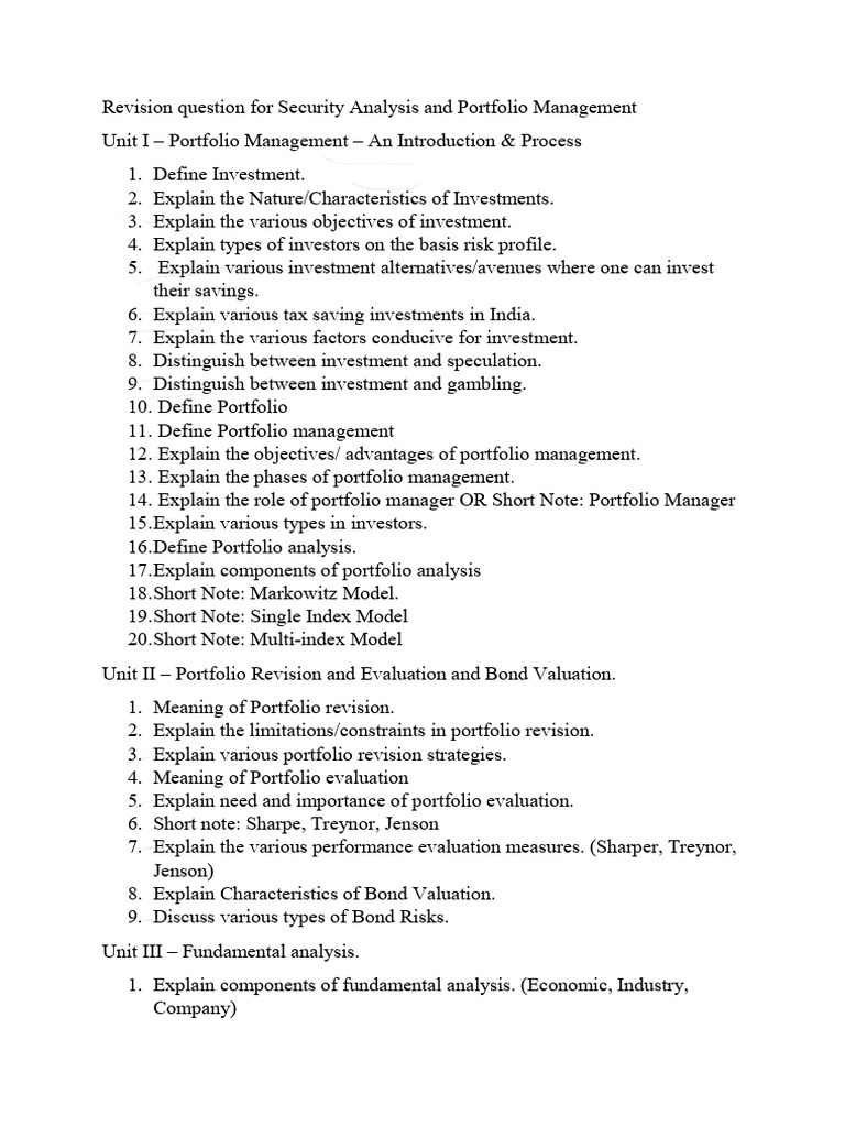 Theory Revision Questions | PDF | Portfolio (Finance) | Investing