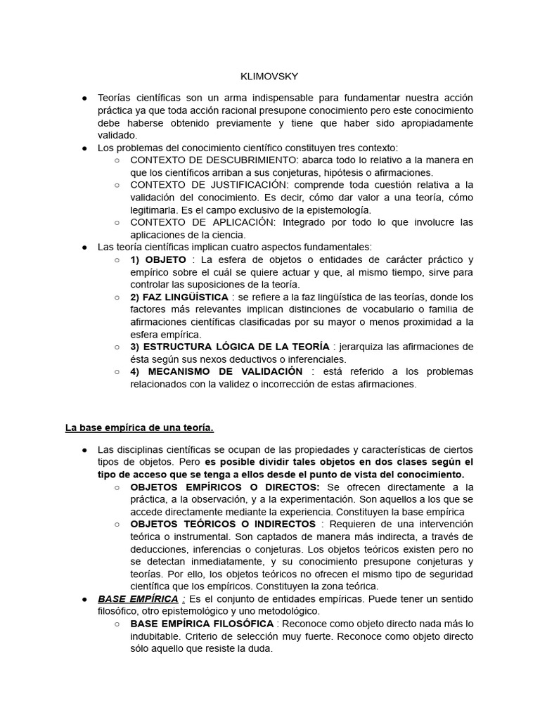 Resumen Klimovsky | PDF | Teoría | Empirismo