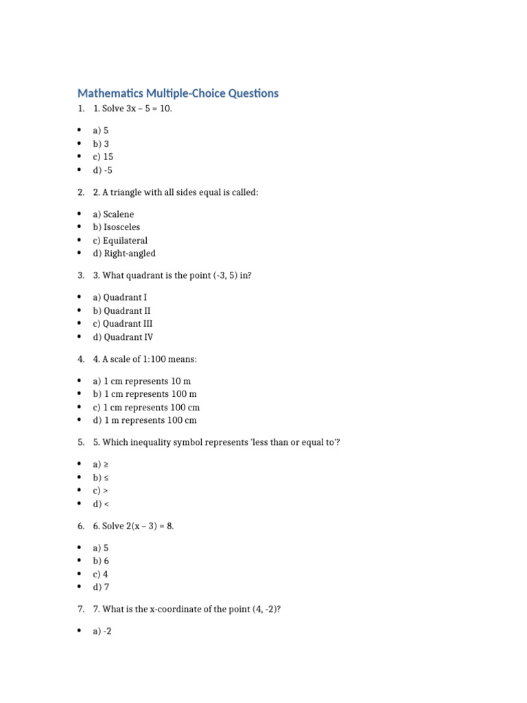 Math Multiple Choice Questions | PDF