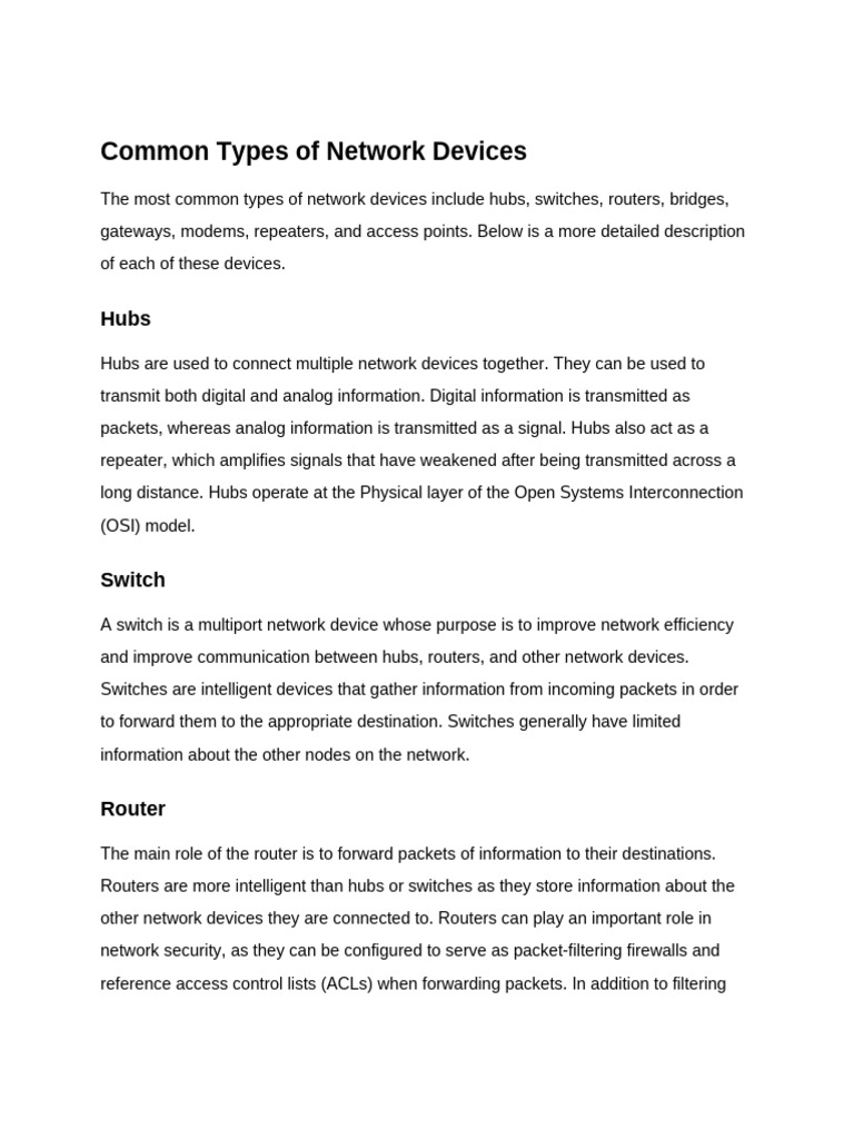 Common Types of Network Devices | PDF | Computer Network | Network Switch