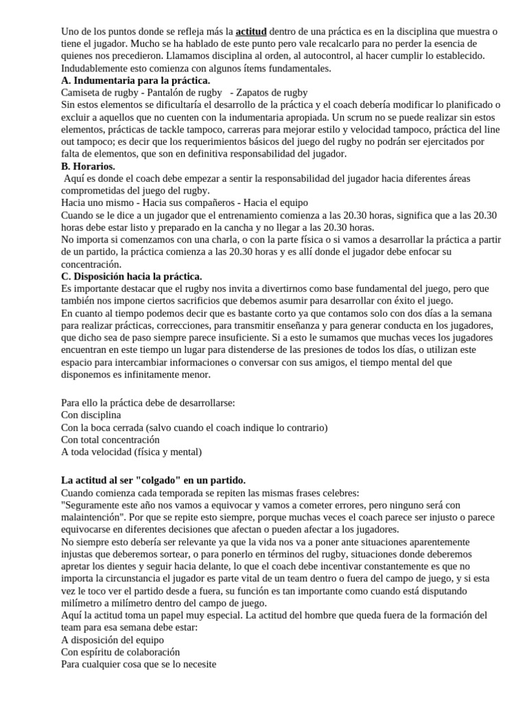actitud dentro de una práctica es en la disciplina que muestra o tiene el jugador | PDF | Fútbol ...