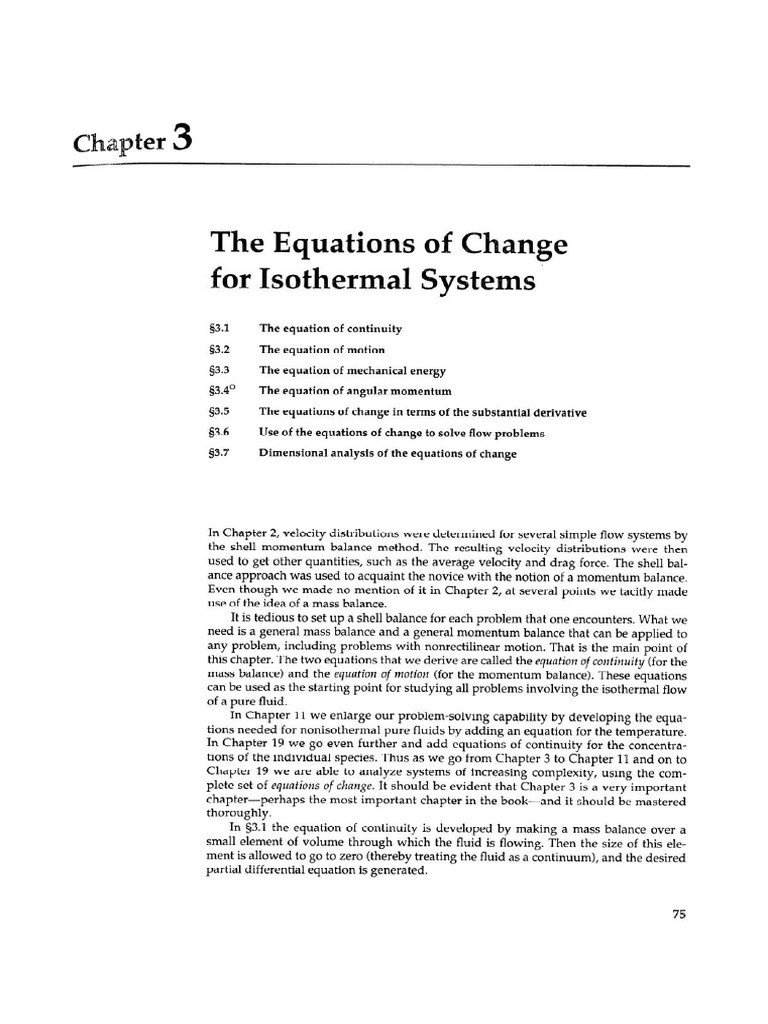FF Chapter 3-1 THE Equations of Change For Isothermal Systems | PDF