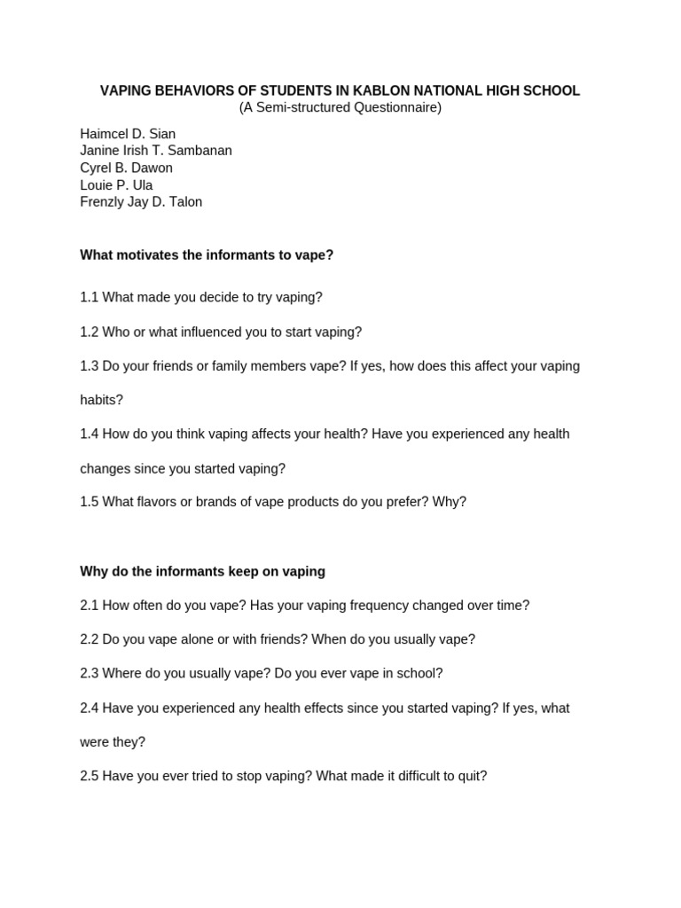 Vaping Questionnaire | PDF