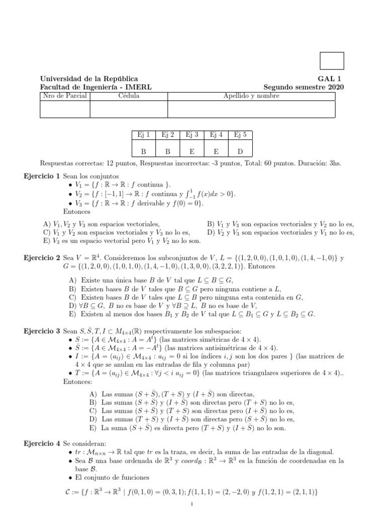 2do Parcial V3+sol | PDF | Espacio vectorial | Álgebra lineal