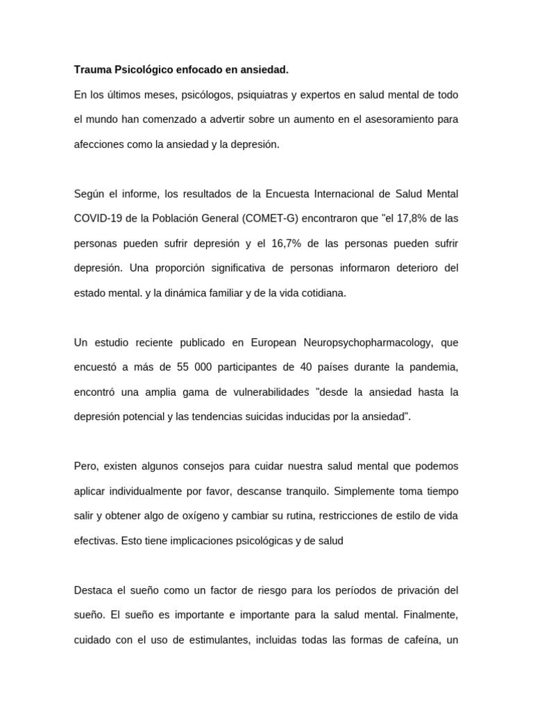 Trauma Psicológico Enfocado en Ansiedad | PDF