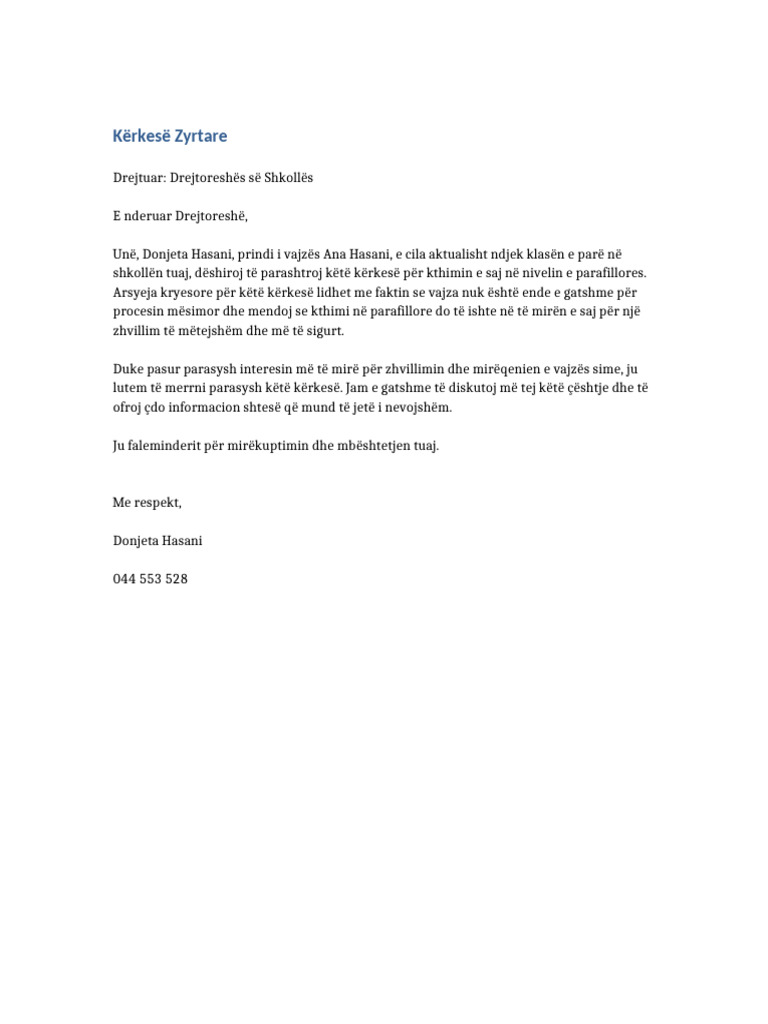 Kerkese Zyrtare Donjeta Hasani Ana | PDF