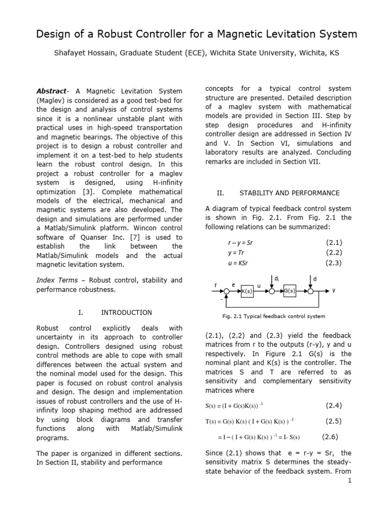 Design of A Robust Controller For A Magn | PDF | Inductance | Inductor