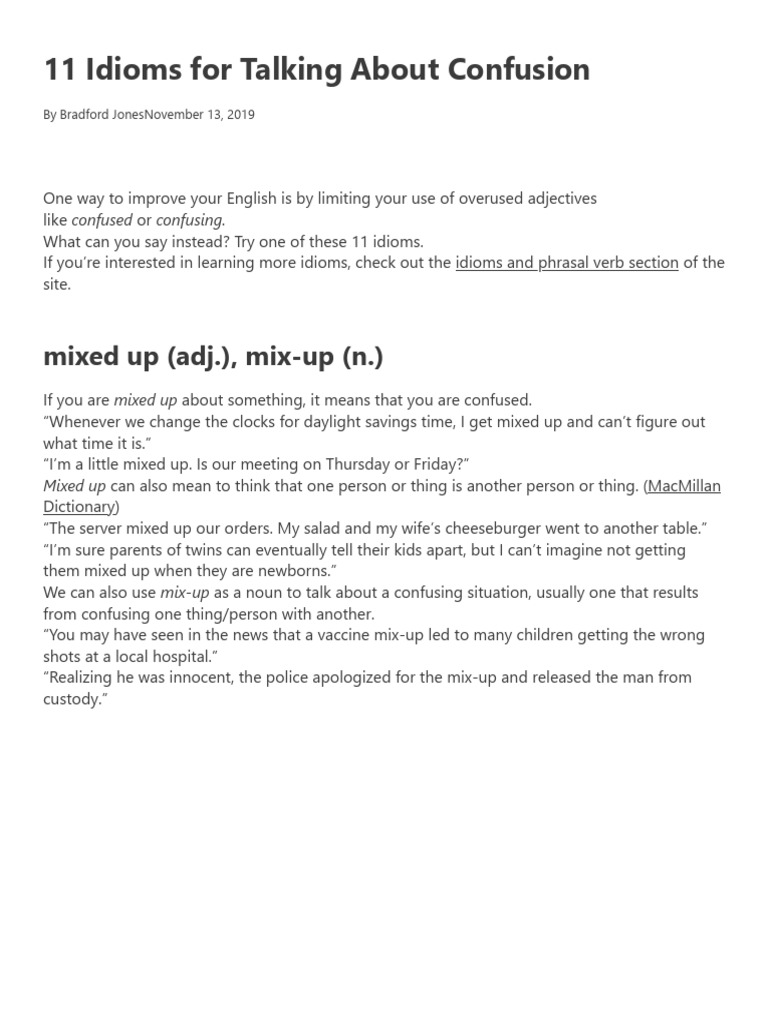 11 Idioms For Talking About Confusion - Get More Vocab | PDF | Adjective