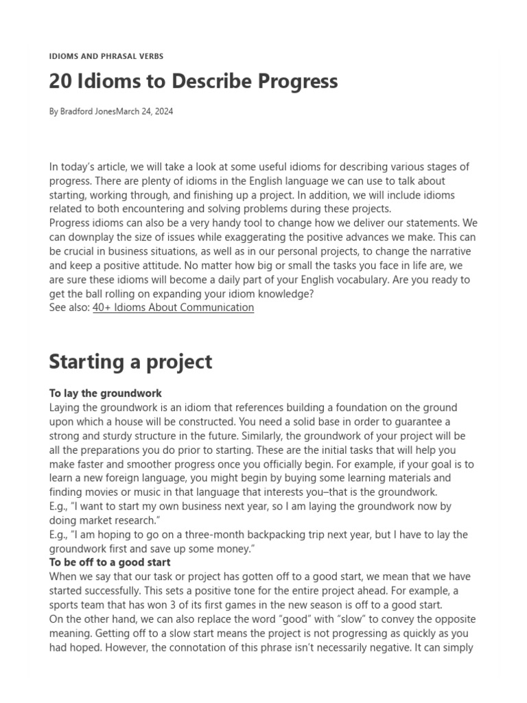 Idioms for Describing Progress | PDF