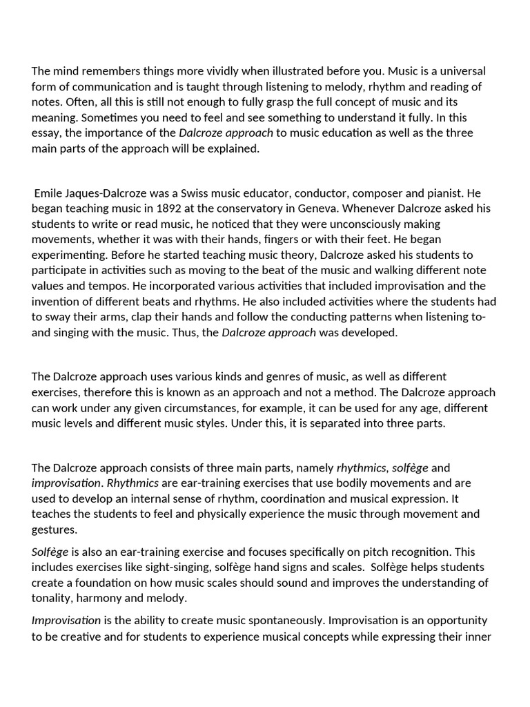 Dalcroze Approach to Music Education | PDF | Rhythm | Musicology