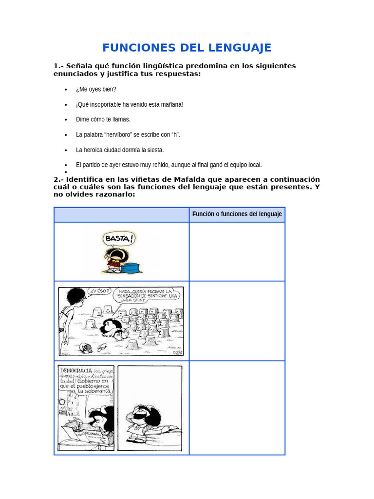 Ficha de trabajo FUNCIONES DEL LENGUAJE | PDF