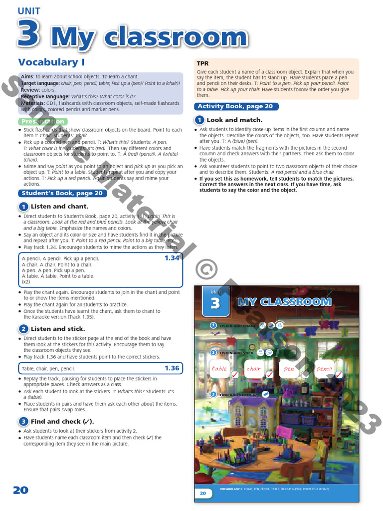 English Land L1 U3 - Teachers Book | PDF | Classroom