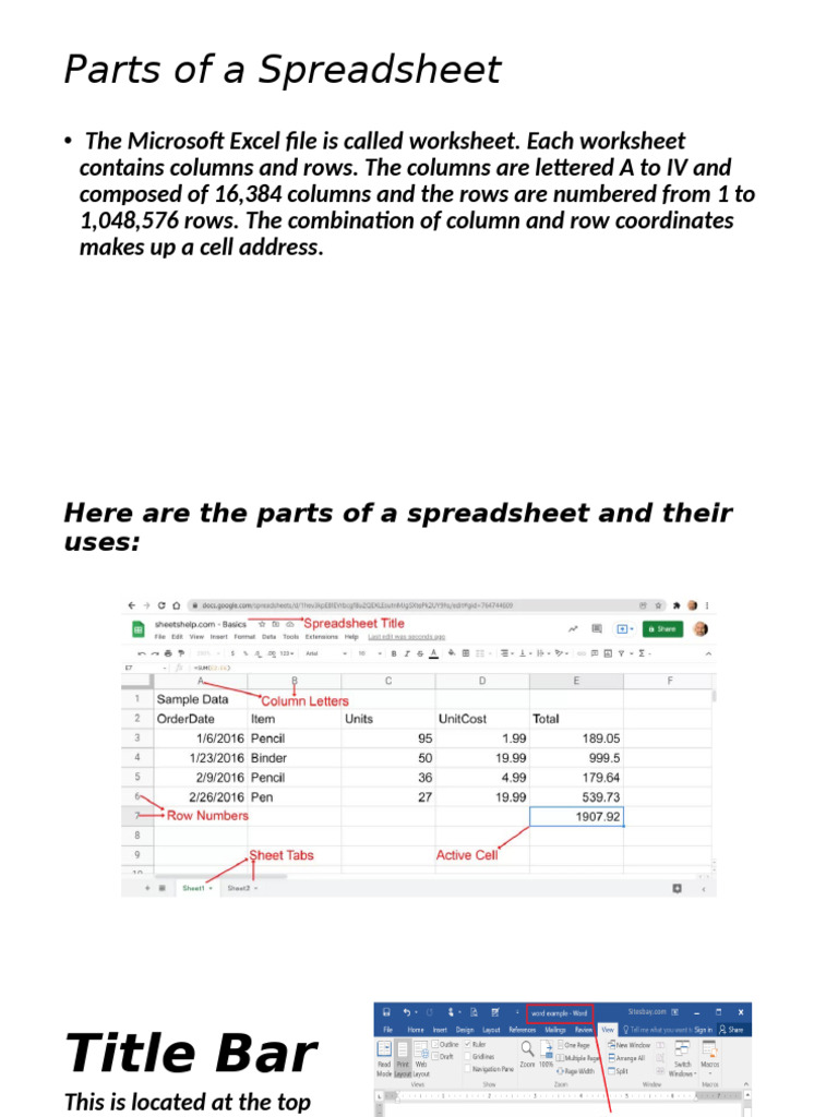 Parts of A Spreadsheet | PDF
