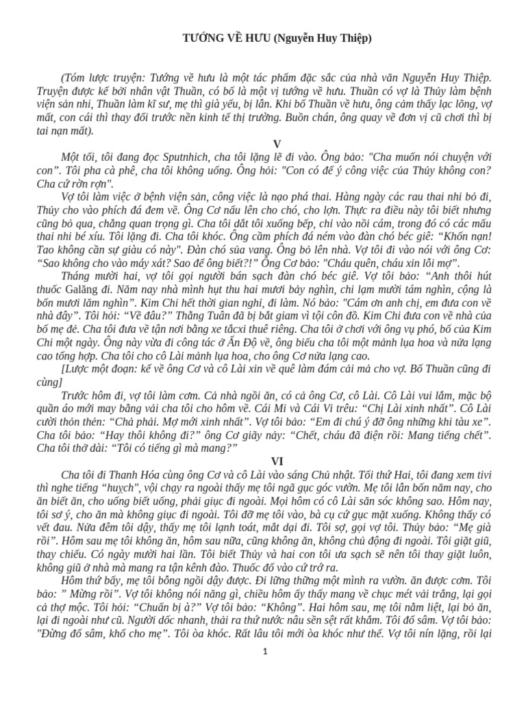 ĐỀ 1 TRUYỆN NGẮN TƯỚNG VỀ HƯU NGUYỄN HUY THIỆP | PDF