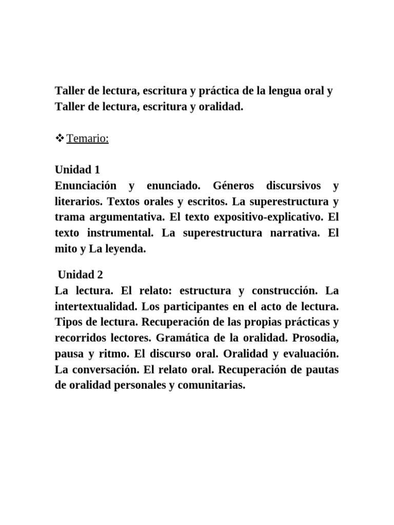 0.1.taller de Lect Escrit y Pract de La Leng Oralprograma | PDF