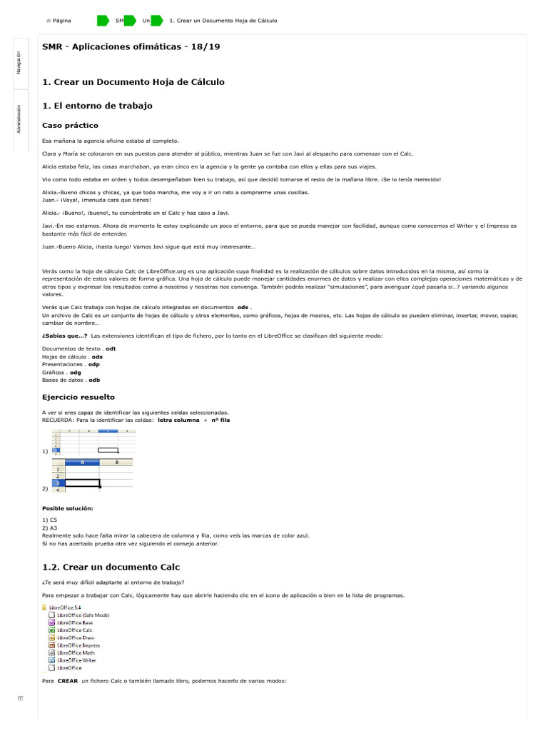SMR - AO - 18 - 19 - 1. Crear Un Documento Hoja de Cálculo | PDF | Hoja de cálculo | Software