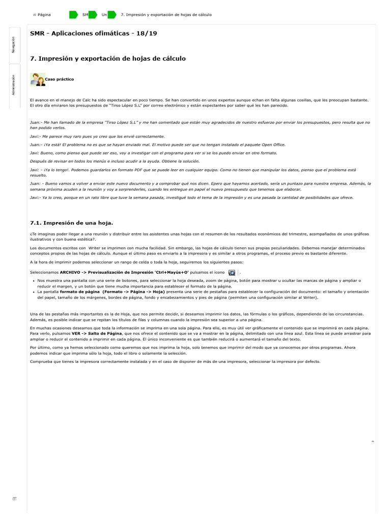 SMR - AO - 18 - 19 - 7. Impresión y Exportación de Hojas de Cálculo | PDF | Impresora ...