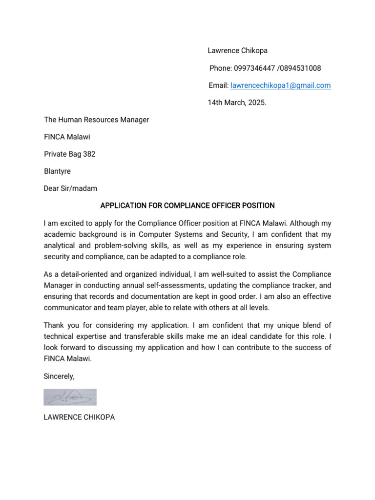 Application for Compliance Officer Role | PDF