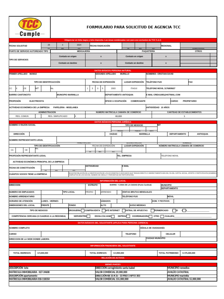 Solicitud de Agencia TCC: Formulario Completo | PDF