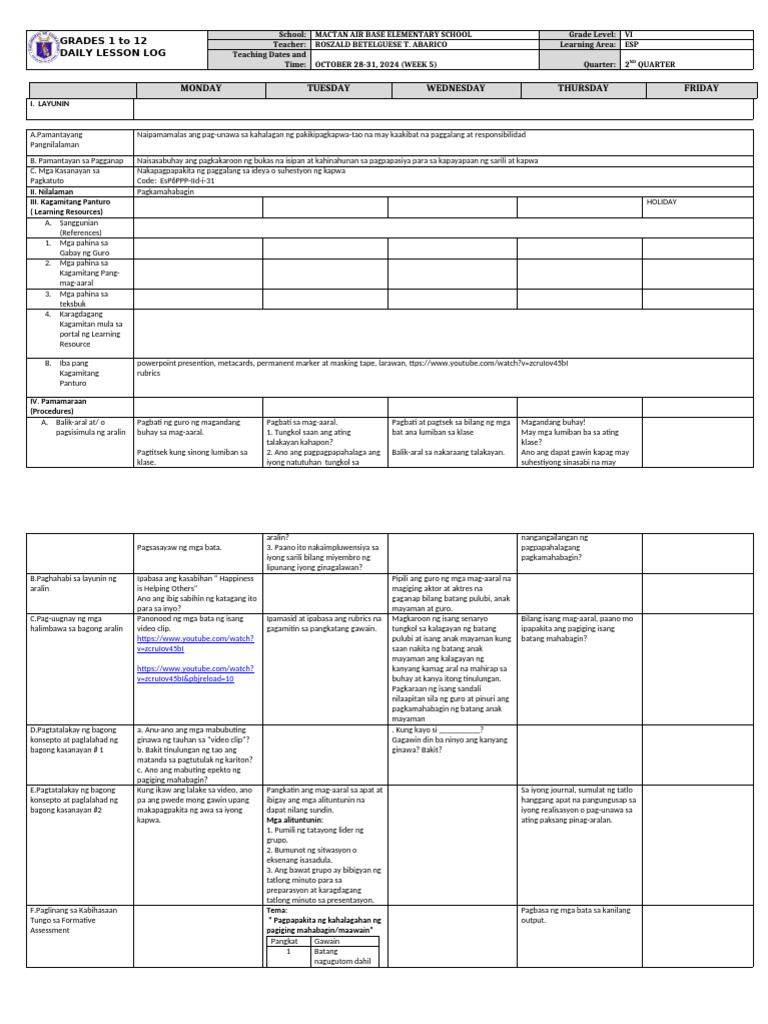 DLL_ESP 6_Q2_W5 | PDF