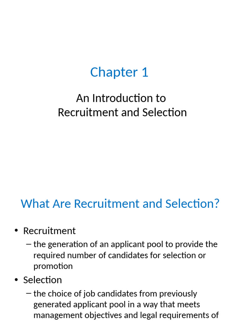 Chapter 1 - An Introduction To Recruitment and Selection | PDF ...
