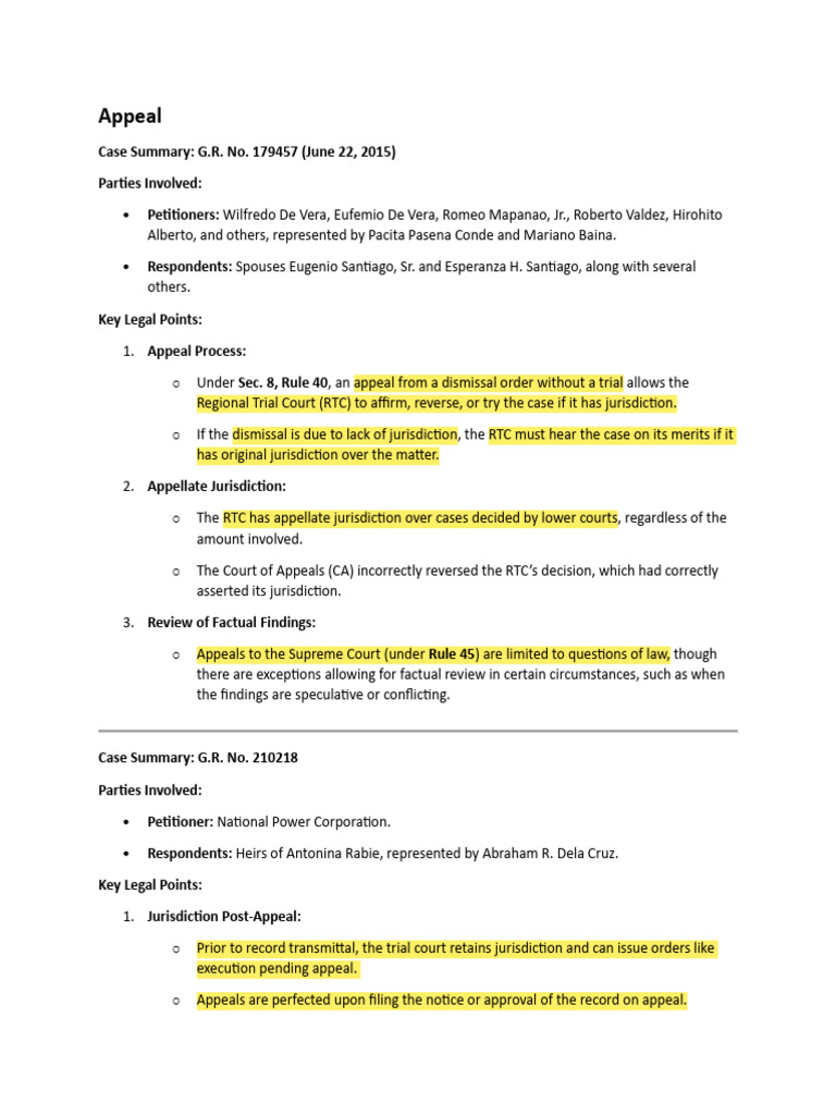 Key Legal Principles in Appeals and Certiorari | PDF | Injunction ...