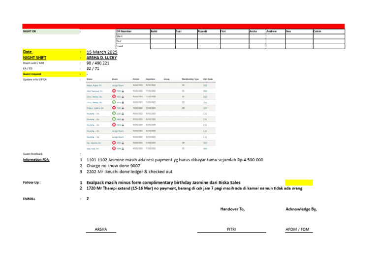 LOG BOOK FRONT OFFICE 2025.xlsx - Google Sheets | PDF