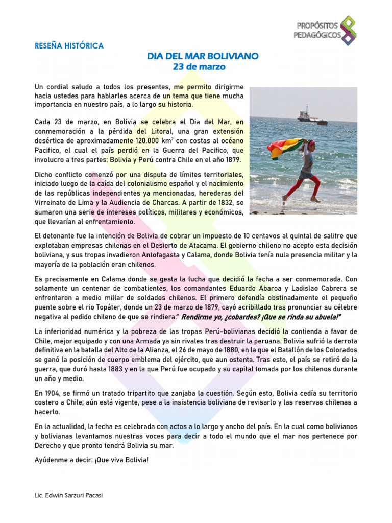 Reseña Historica para El 23 Marzo - Dia Del Mar | PDF | Bolivia | Militar