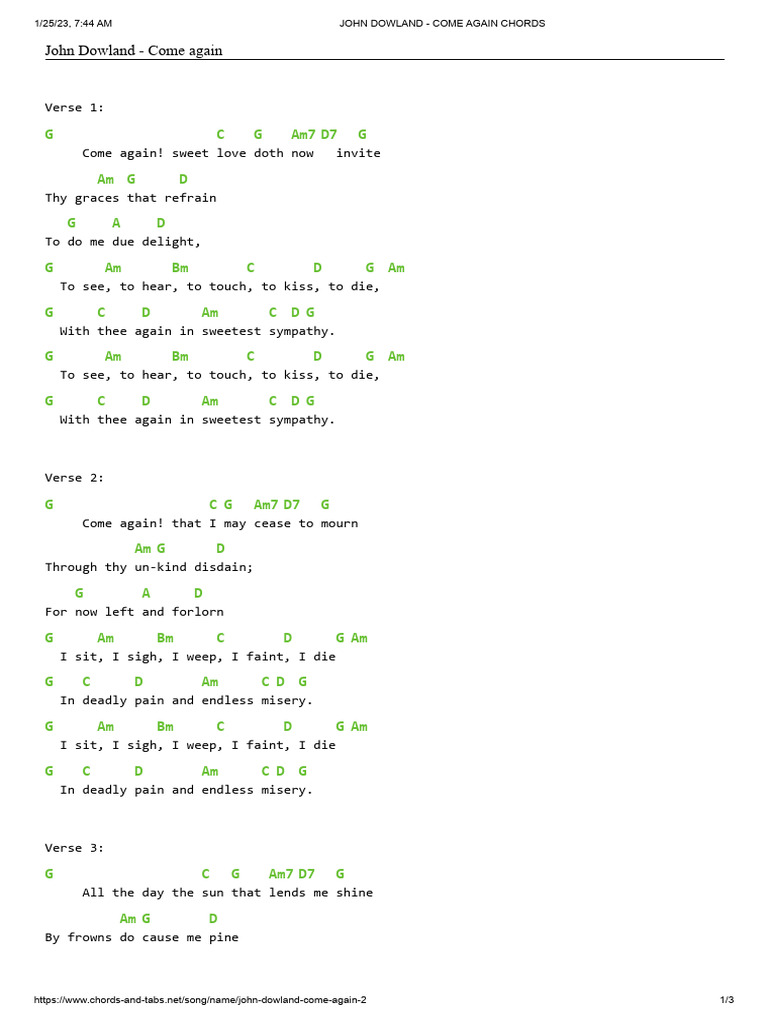 John Dowland - Come Again Chords | PDF